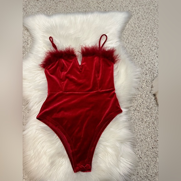 SHEIN | Tops | Stein Red Velvet Bodysuit | Poshmark